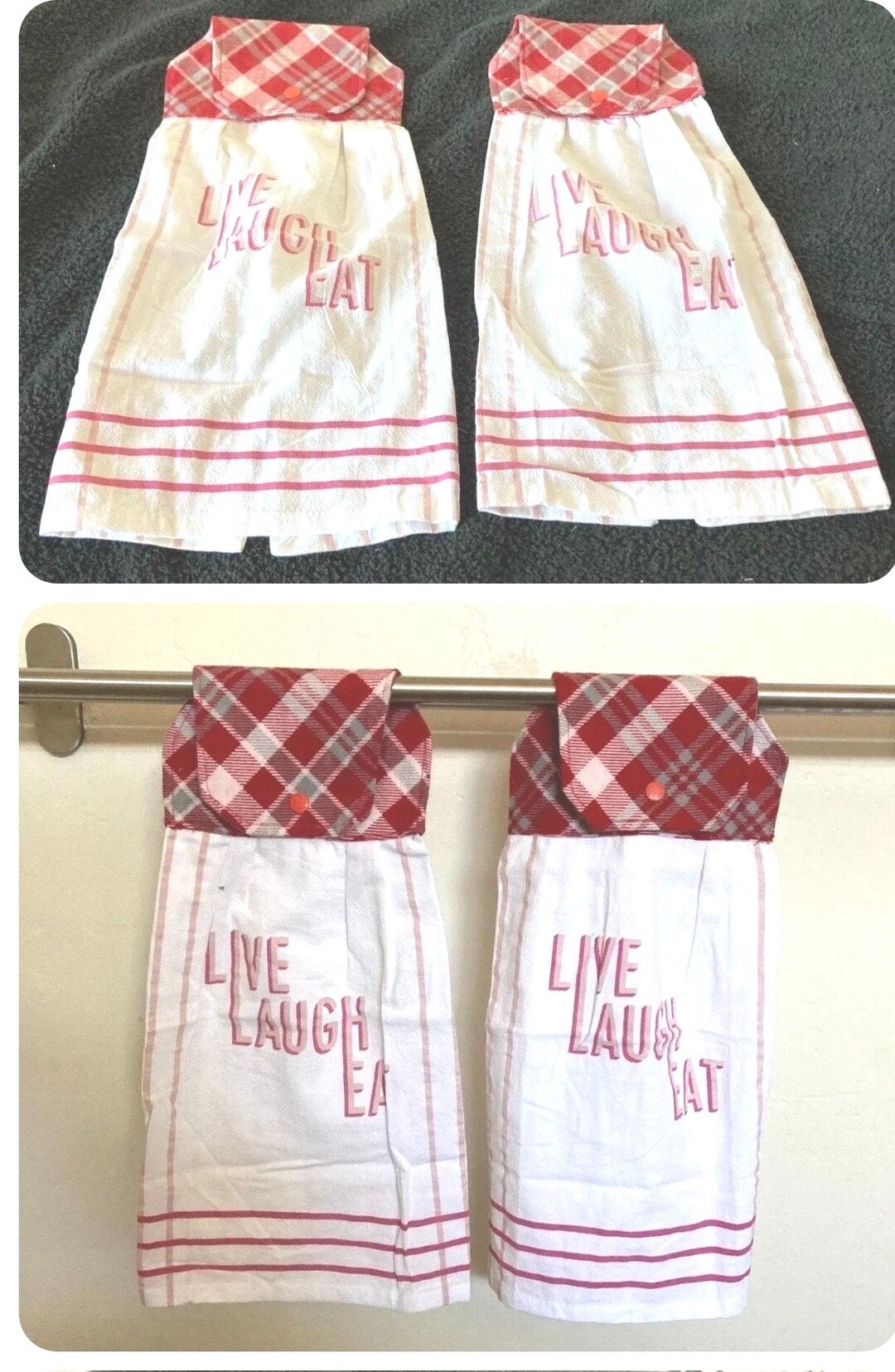 Tea Towels: Live Laugh Eat, USA Made With Attachable Loop to Hang. No ...