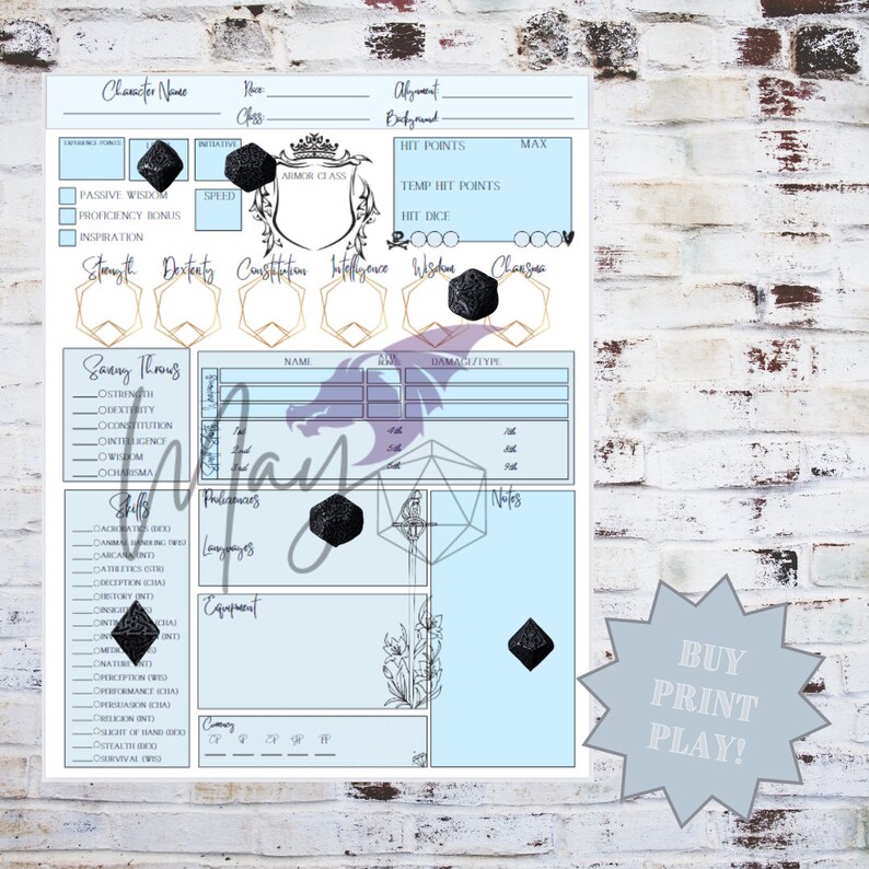 Blue D&D Spellcaster Character Sheet - Etsy