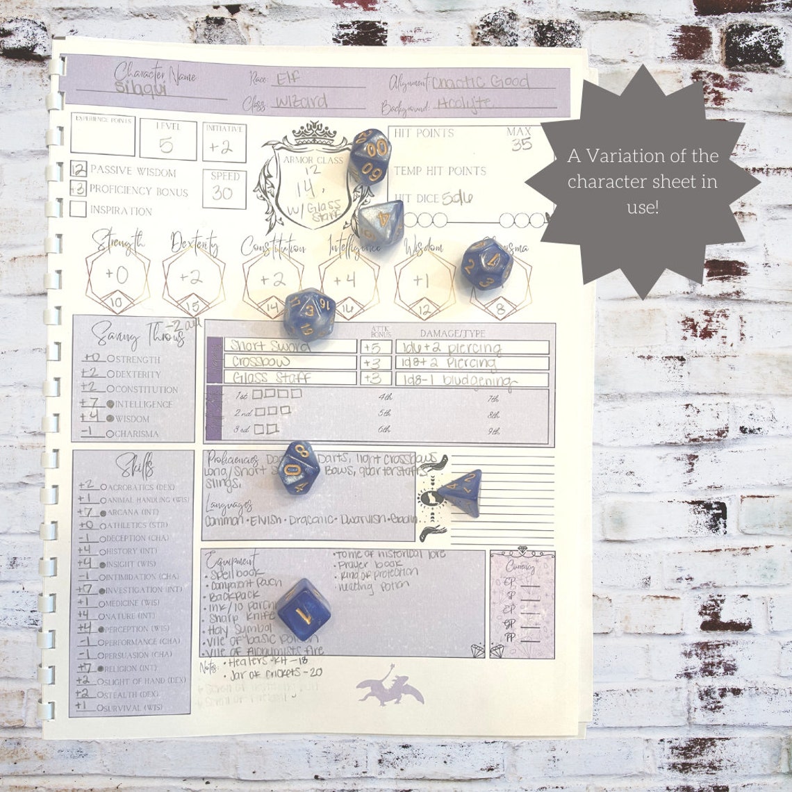 Purple D&D Spellcaster Character Sheet - Etsy