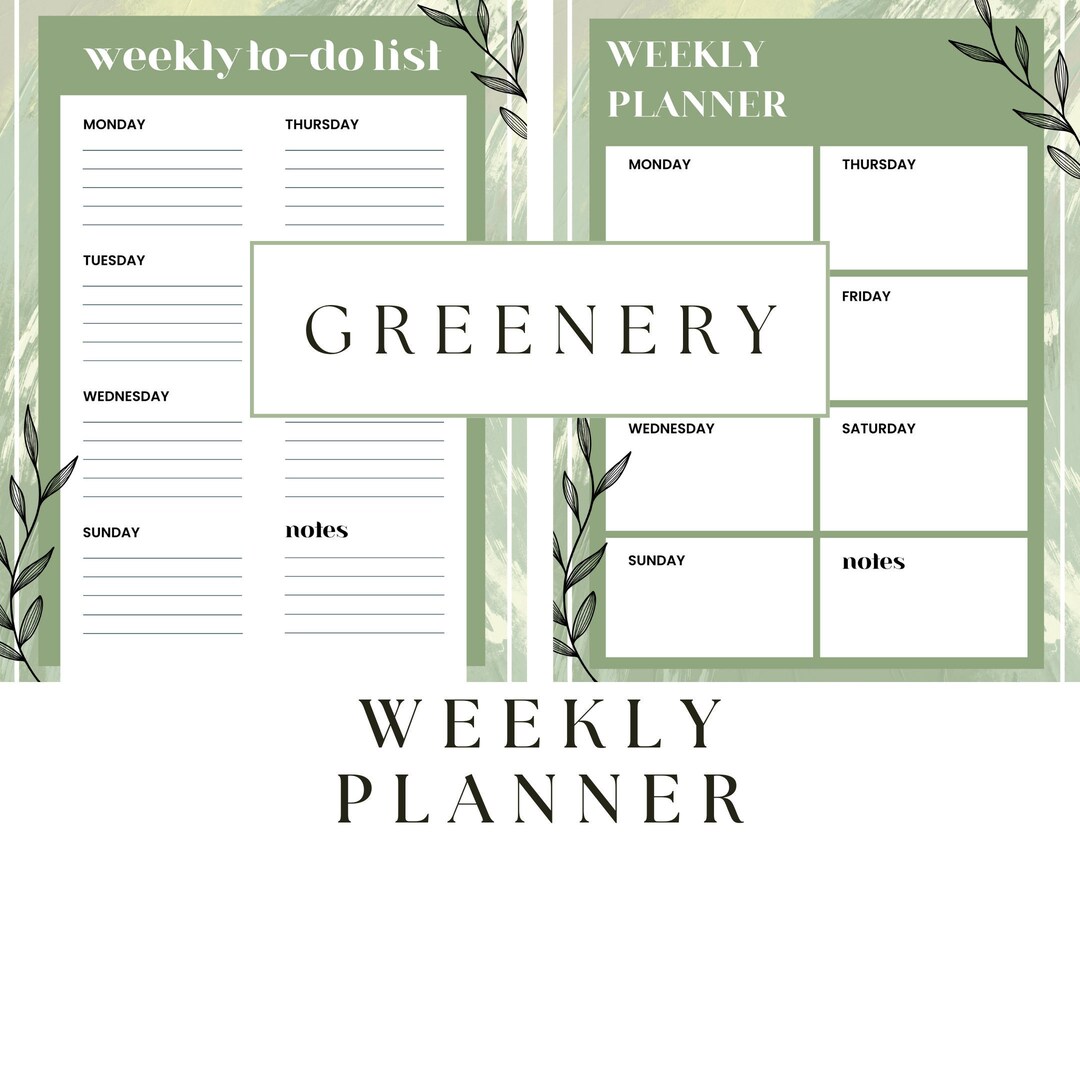 Greenery Weekly Planner Digital Downloadable Printable - Etsy