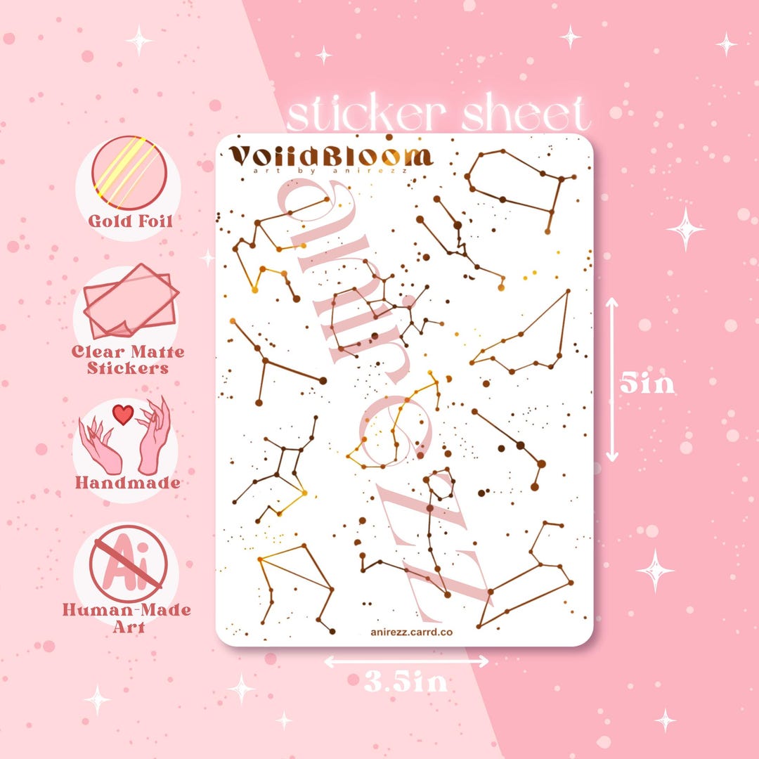 Zodiac Constellations - Gold Foiled Celestial Sticker Sheet for Journals, Planners, Sketchbooks ...