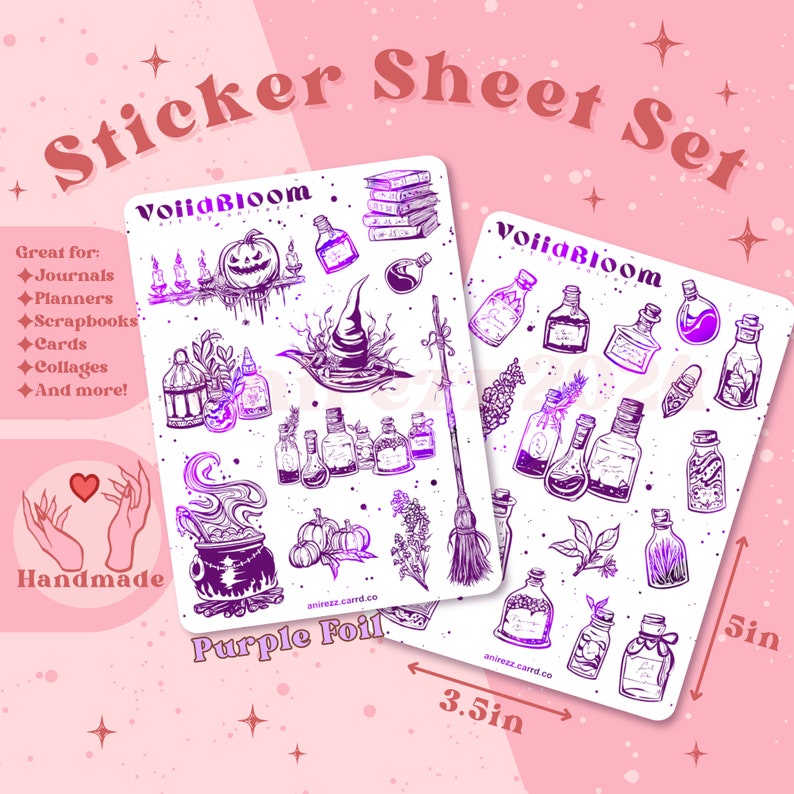 Witchy Things and Potions Halloween Purple Foil Sticker Sheet Stickers ...