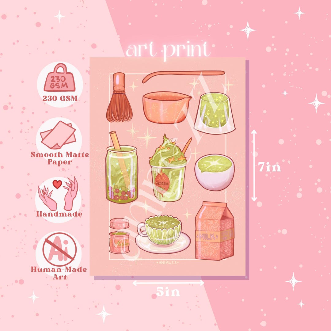 Matcha - 5x7 Art Print - Small Space Original Design Wall Art ...