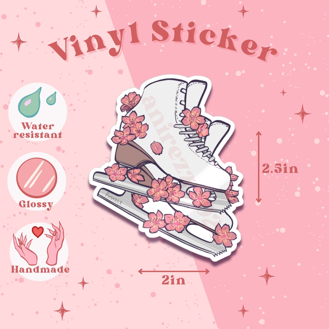 Figure Skates With Cherry Blossom Flowers Vinyl Sticker - Water ...