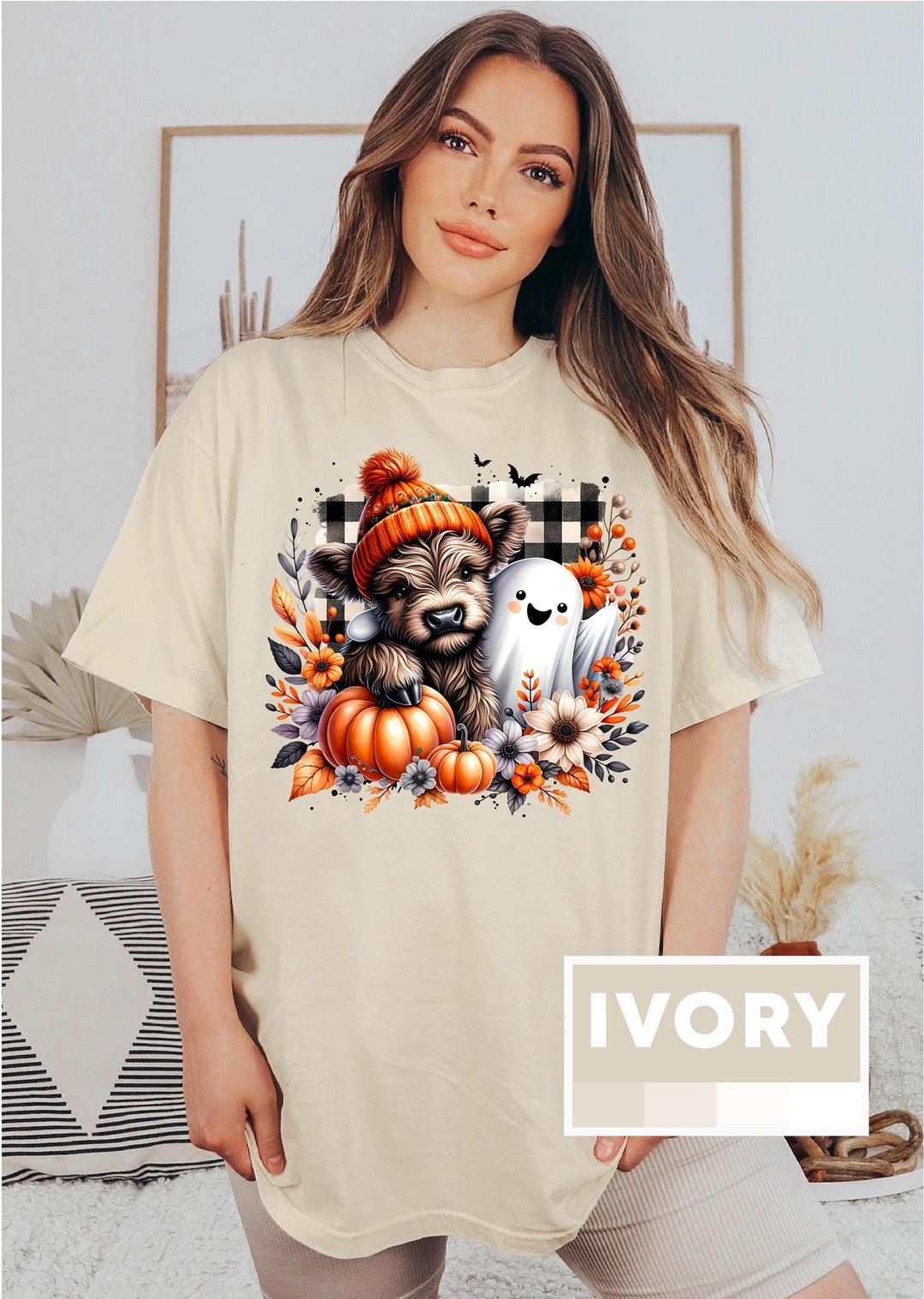Halloween Fall Highland Cow Ghost Comfort Colors Shirt, Cute Cow Shirt ...