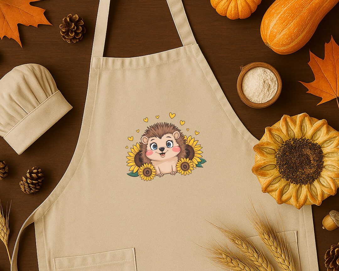 Cute Hedgehog Apron Sunflower Kitchen Apron Animal Lover Gift Fall ...