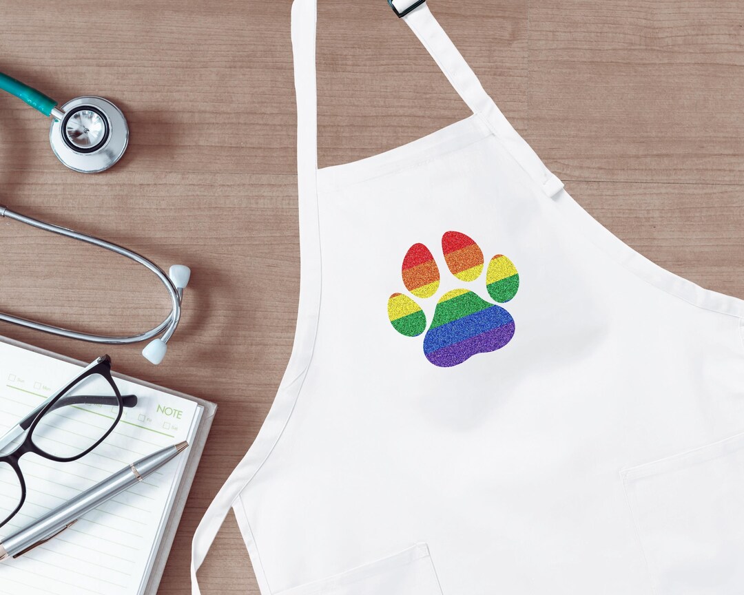 Rainbow Paw Print Apron Pride Vet Tech Gift LGBTQ Pet Lover Outfit ...
