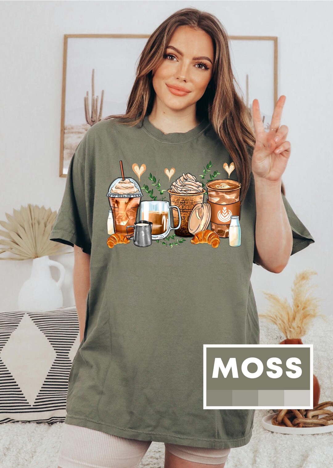 Croissant and Coffee Comfort Colors Shirt, Coffee Latte Shirt, Coffee ...