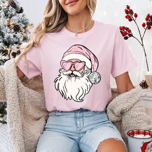 Disco Santa Shirt, Pink Santa Shirt, Preppy Christmas T-shirt, Funny ...