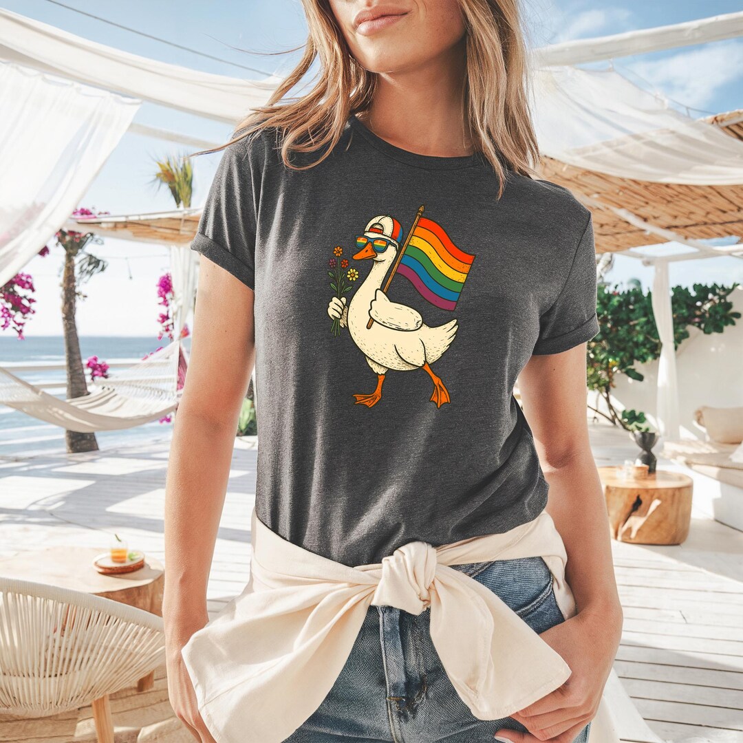 Pride Goose T-shirt, Cute LGBTQ Duck Graphic Tee, Funny Rainbow Flag ...