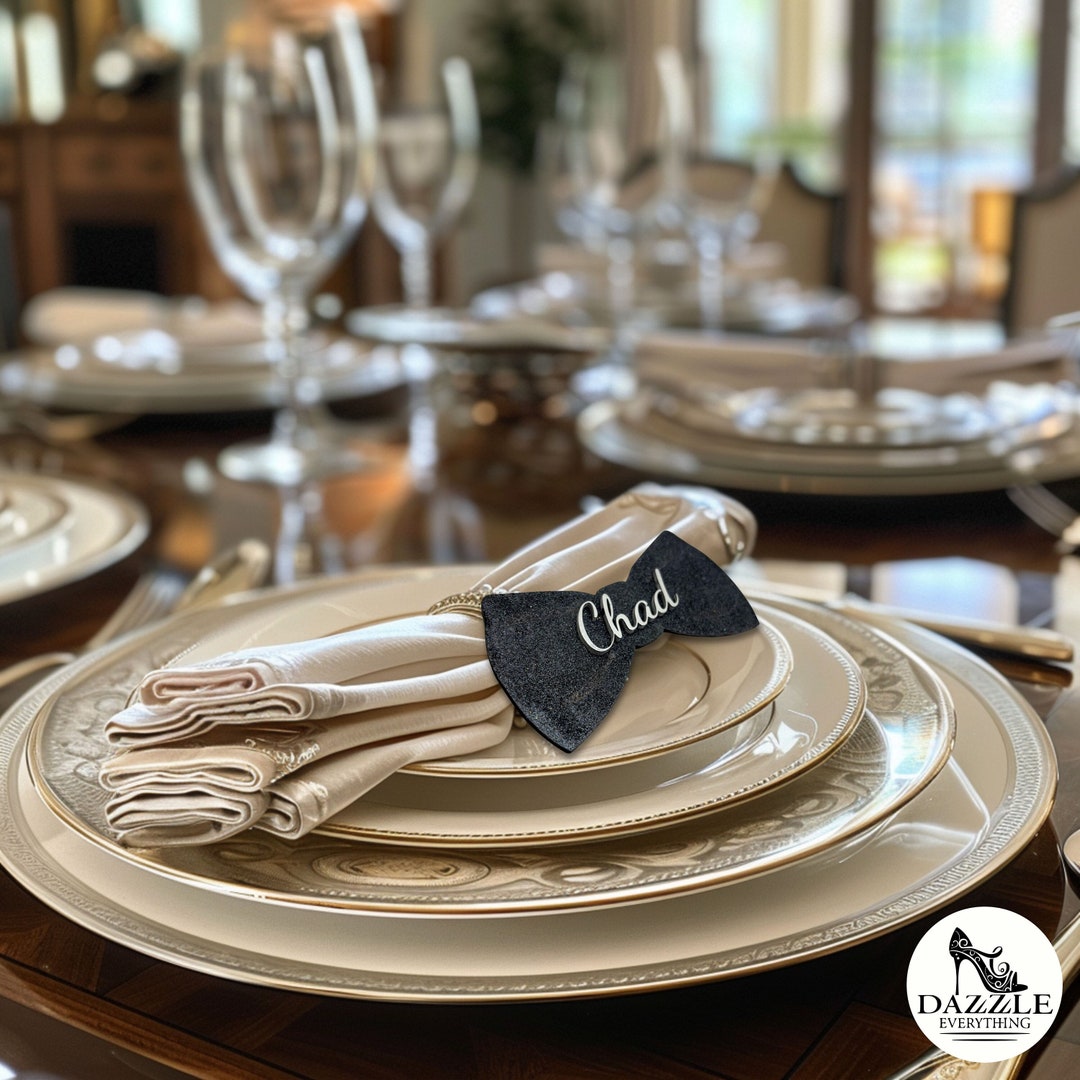 Formal Dinner Wedding Name Card, Custom Bowtie Place Setting ...