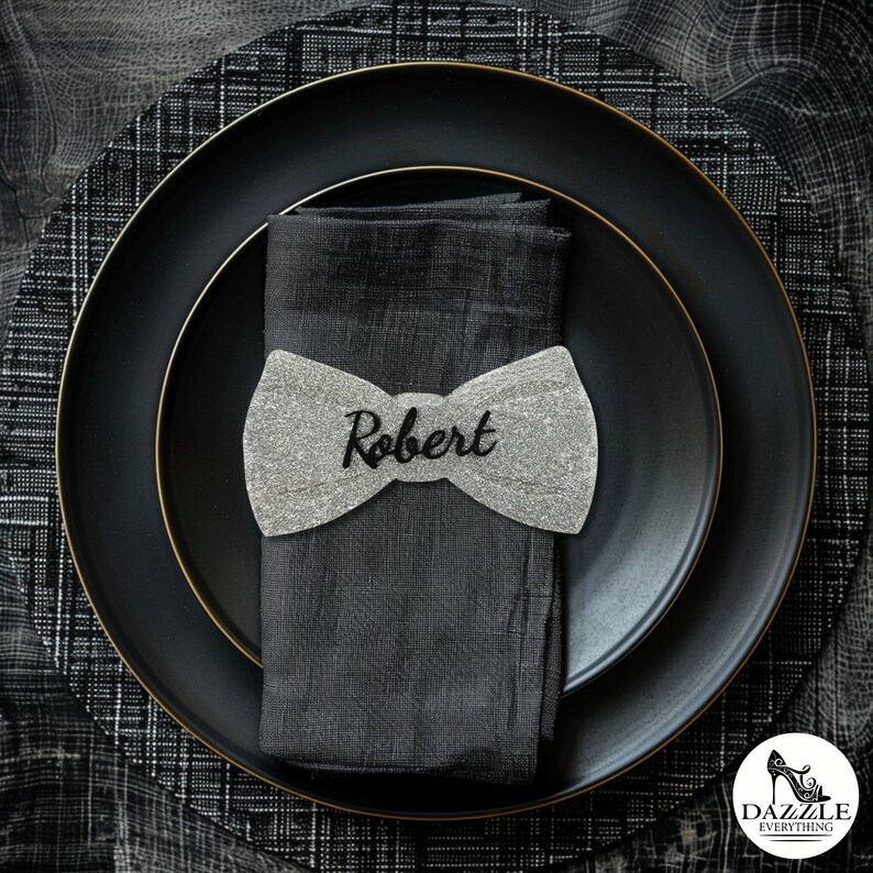 Formal Dinner Wedding Name Card, Custom Bowtie Place Setting ...