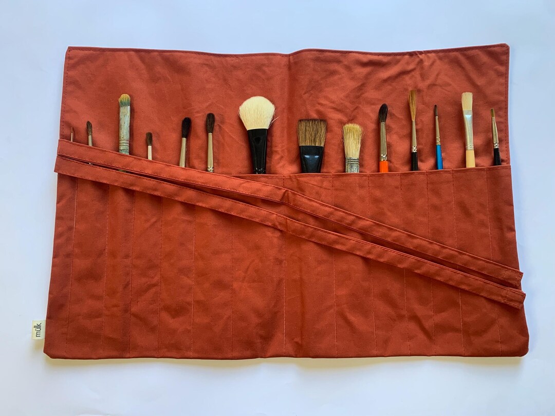 Paintbrush Holder Artists Case Handmade Rust Orange Organic Dry Oilskin ...