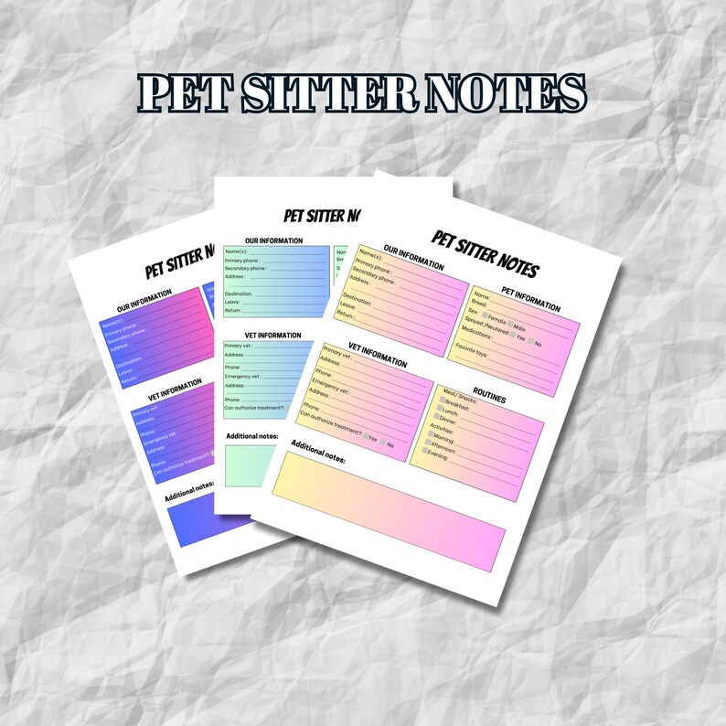 Printable Pet Sitter Notes - Etsy