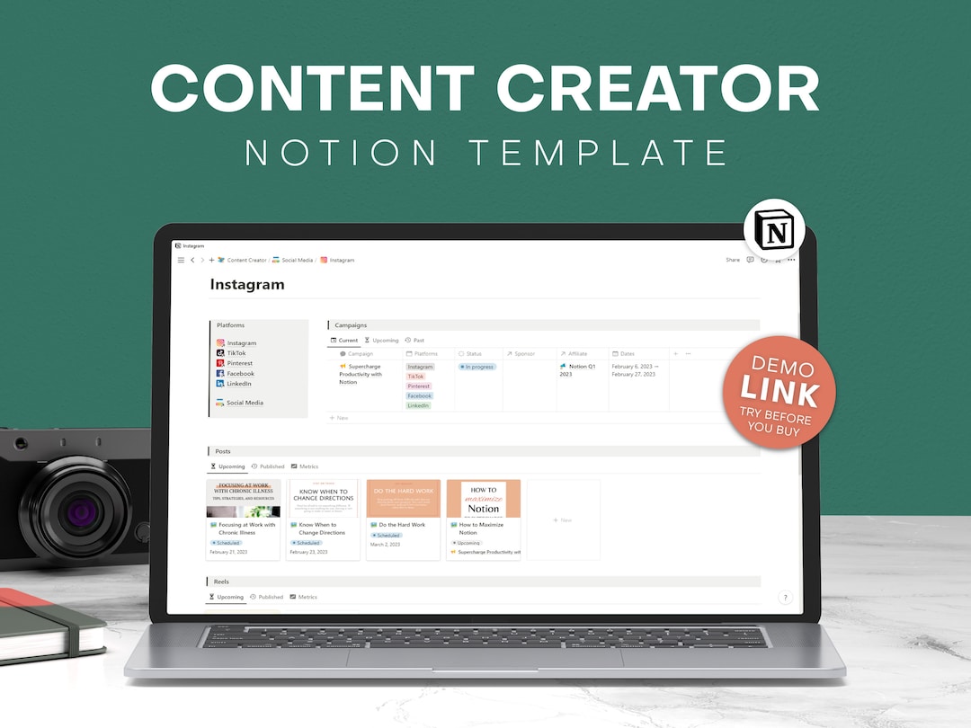 Content Creator Notion Template, Content Planner, Calendar for ...