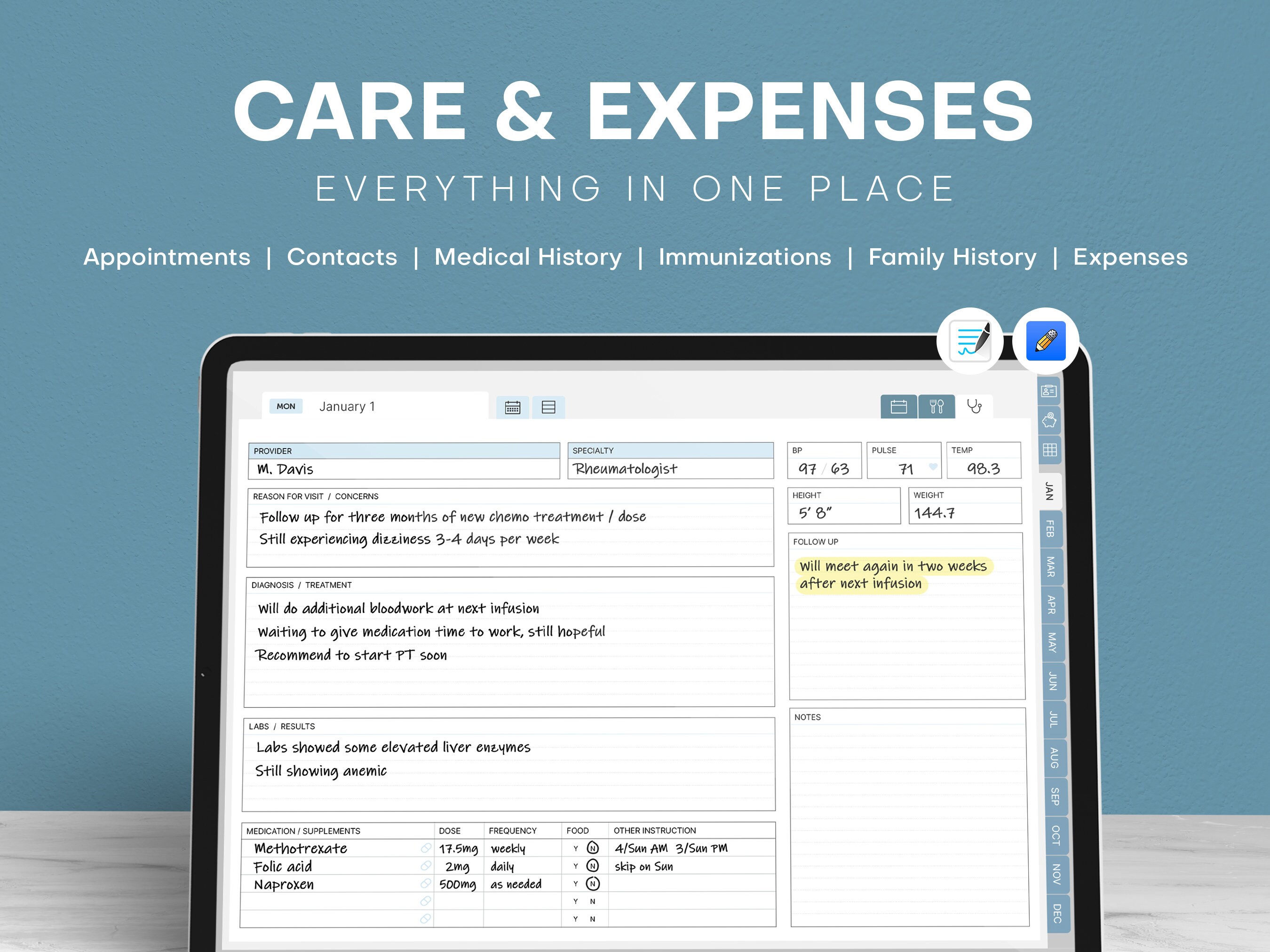 2025 Digital Medical Calendar Tracker, Chronic Illness, Minimalist ...
