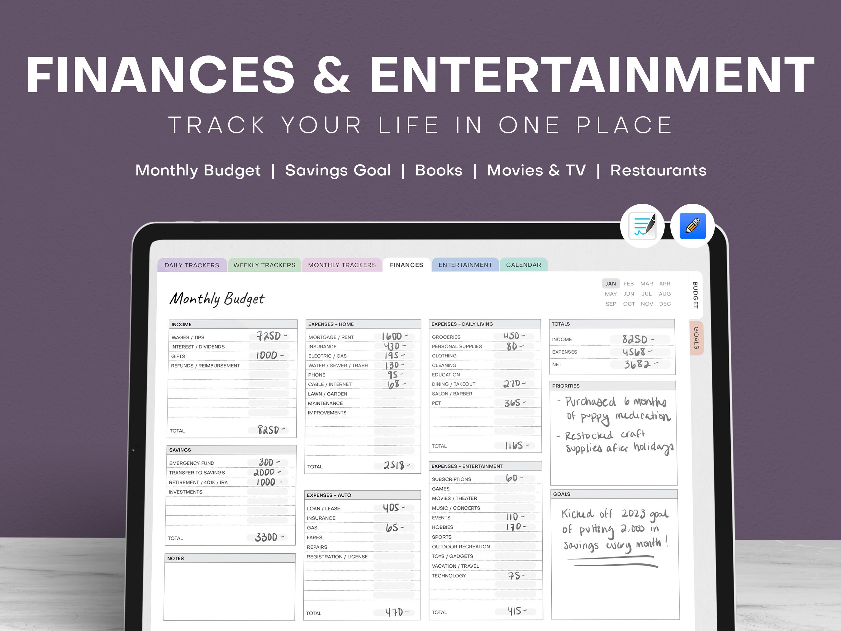 Digital Life Habit Tracker All in One Hyperlinked Health, Activity ...