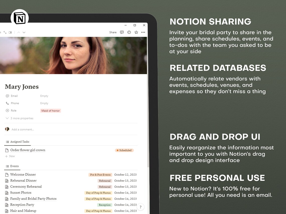 Wedding Notion Template for Digital Planner, Budget, Expenses, Ceremony ...