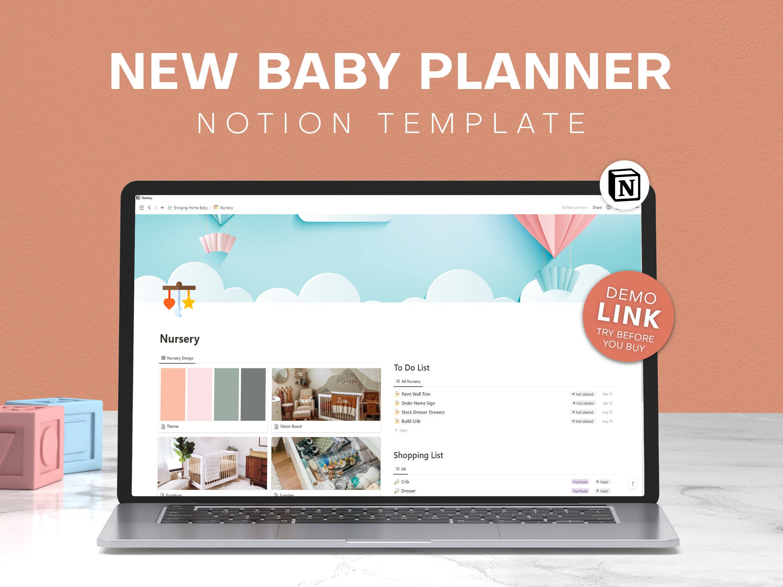 New Baby Planner Notion Template for Digital Journal, Shower, Nursery ...