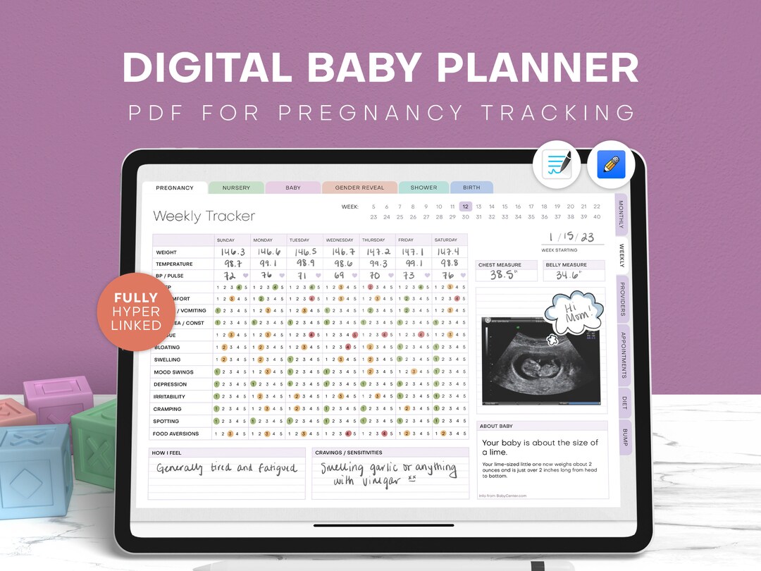 Digital Pregnancy Journal, Undated Monthly, Weekly Planner, Nursery, to ...