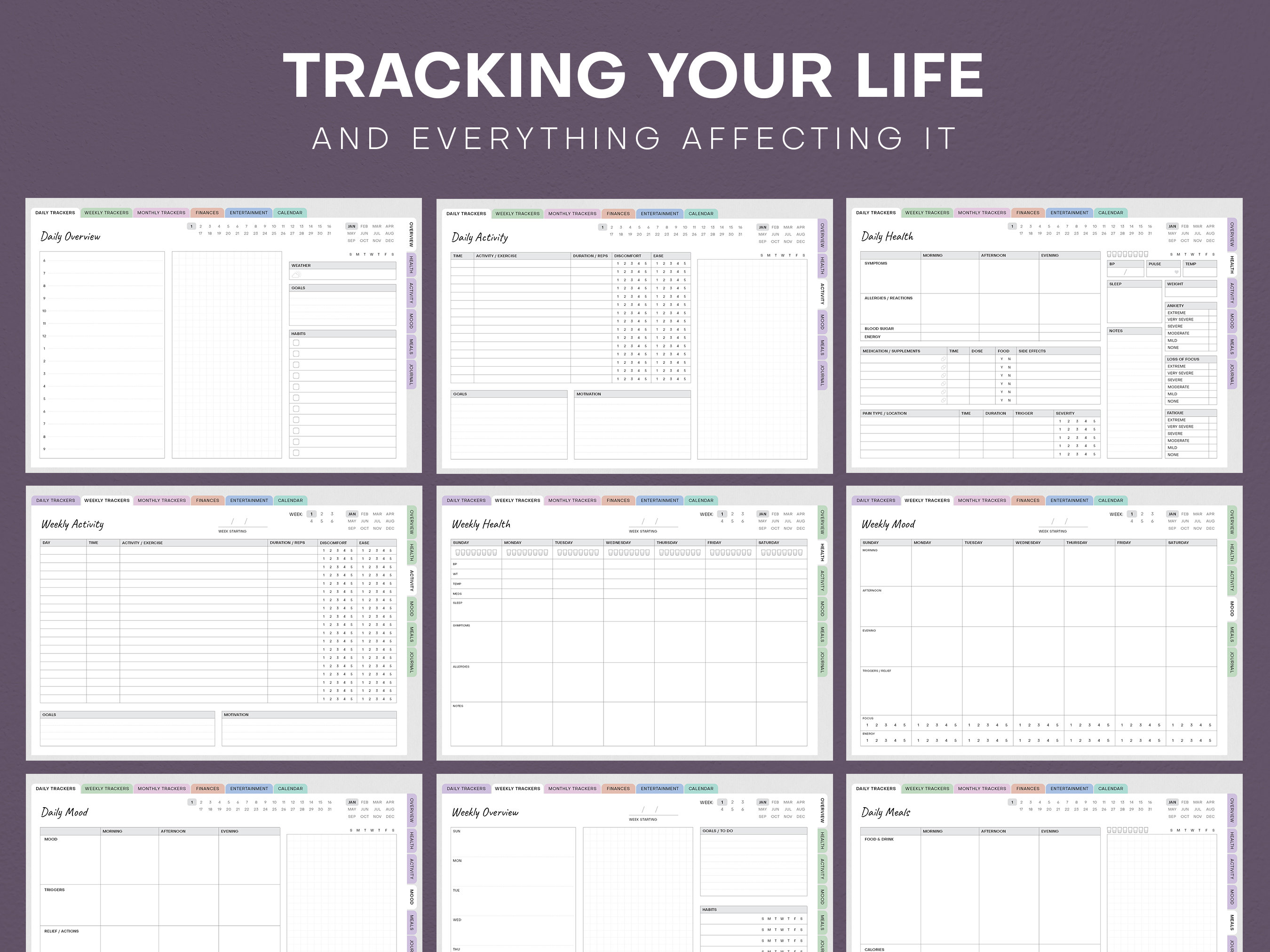 Digital Life Habit Tracker All in One Hyperlinked Health, Activity ...