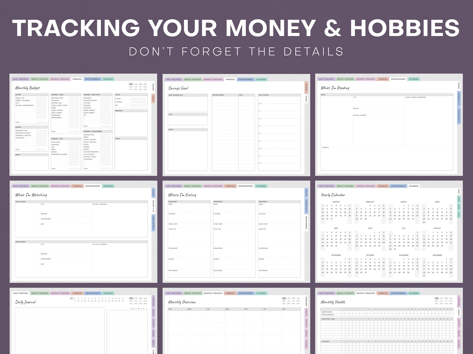 Digital Life Habit Tracker All in One Hyperlinked Health, Activity ...