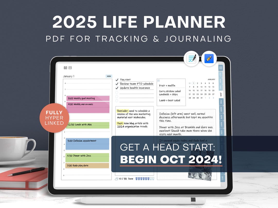 Digital 2025 Life All-in-one Planner Dated Horizontal Hyperlinked ...