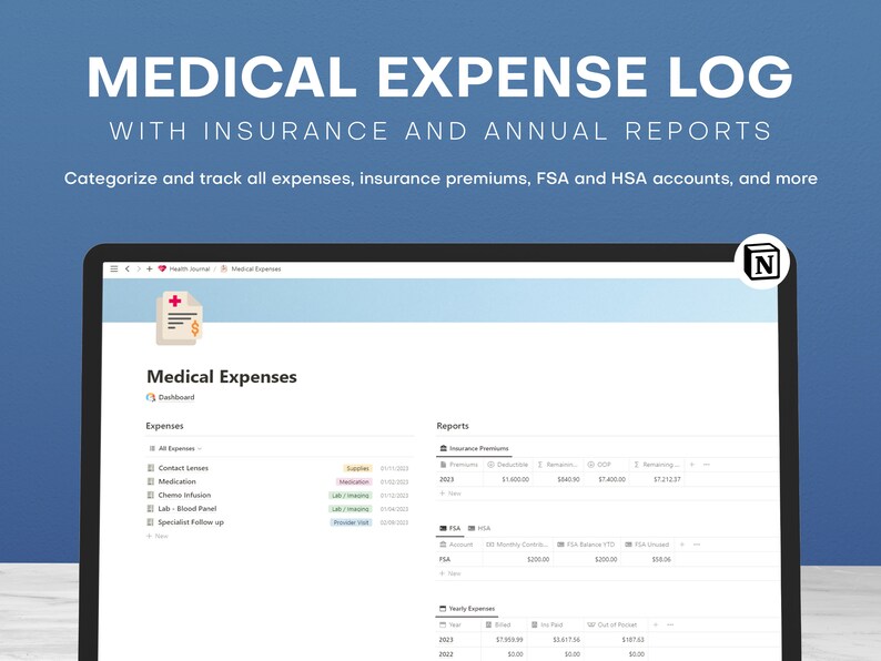 Health Journal Notion Template for Digital Organization, Mental Log ...