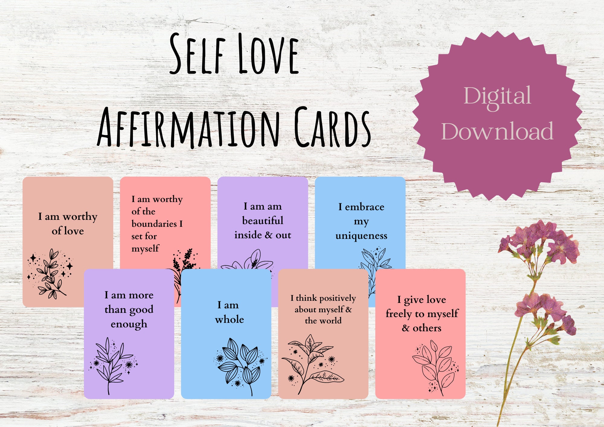 Self Love Affirmation Cards, Printable, Motivational Cards, Self Care ...