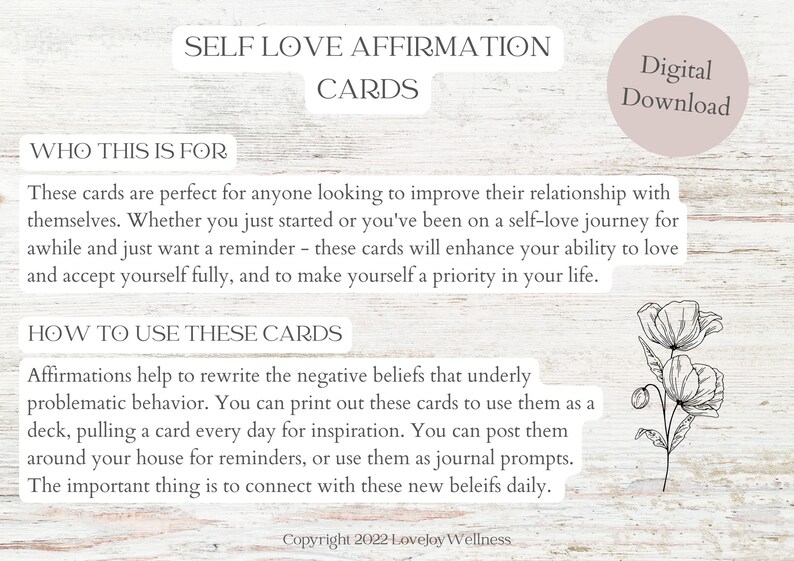 Self Love Affirmation Cards, Printable, Motivational Cards, Self Care ...