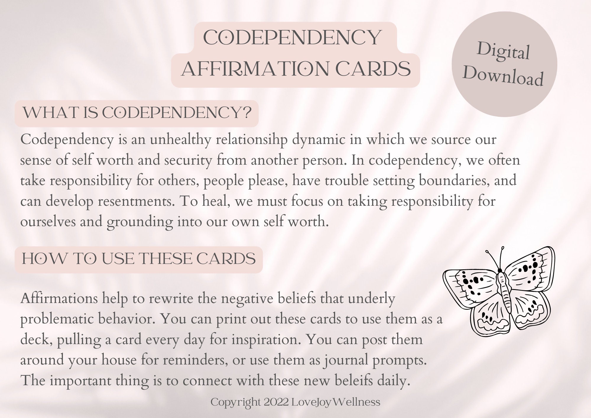 Codependency Affirmation Cards, Printable Cards, Motivational Cards ...