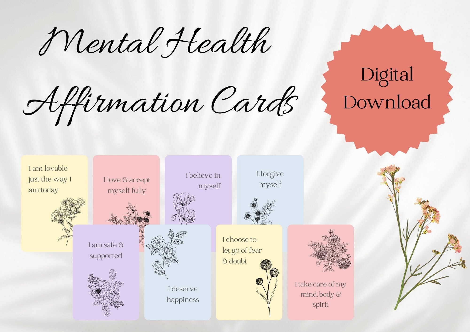 Mental Health Affirmation Cards, Printable, Motivational Cards, Self ...