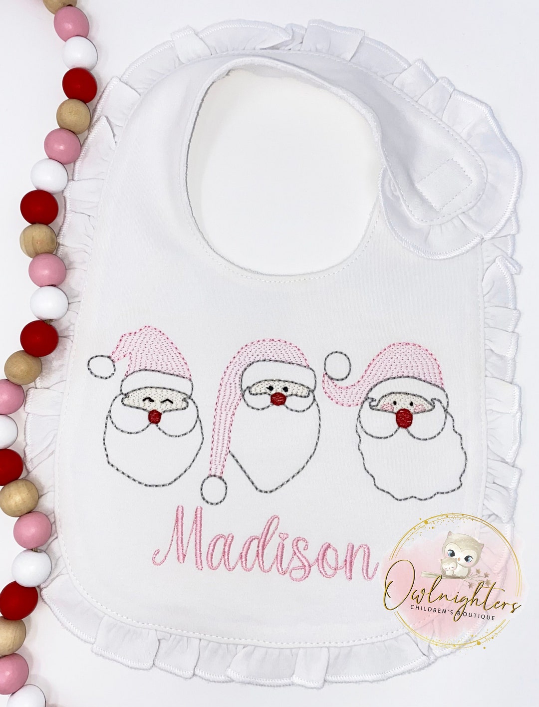 Personalized Girl Santa Bib / Santa Applique Embroidery / Pink Santa ...