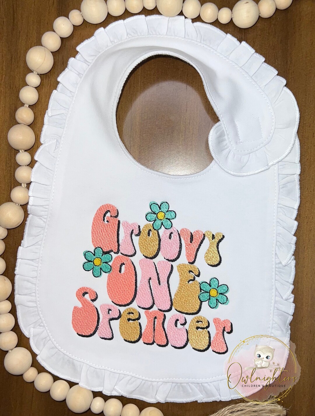 Personalized Natural Retro Vibes Baby Bib/1st Birthday Groovy/baby ...