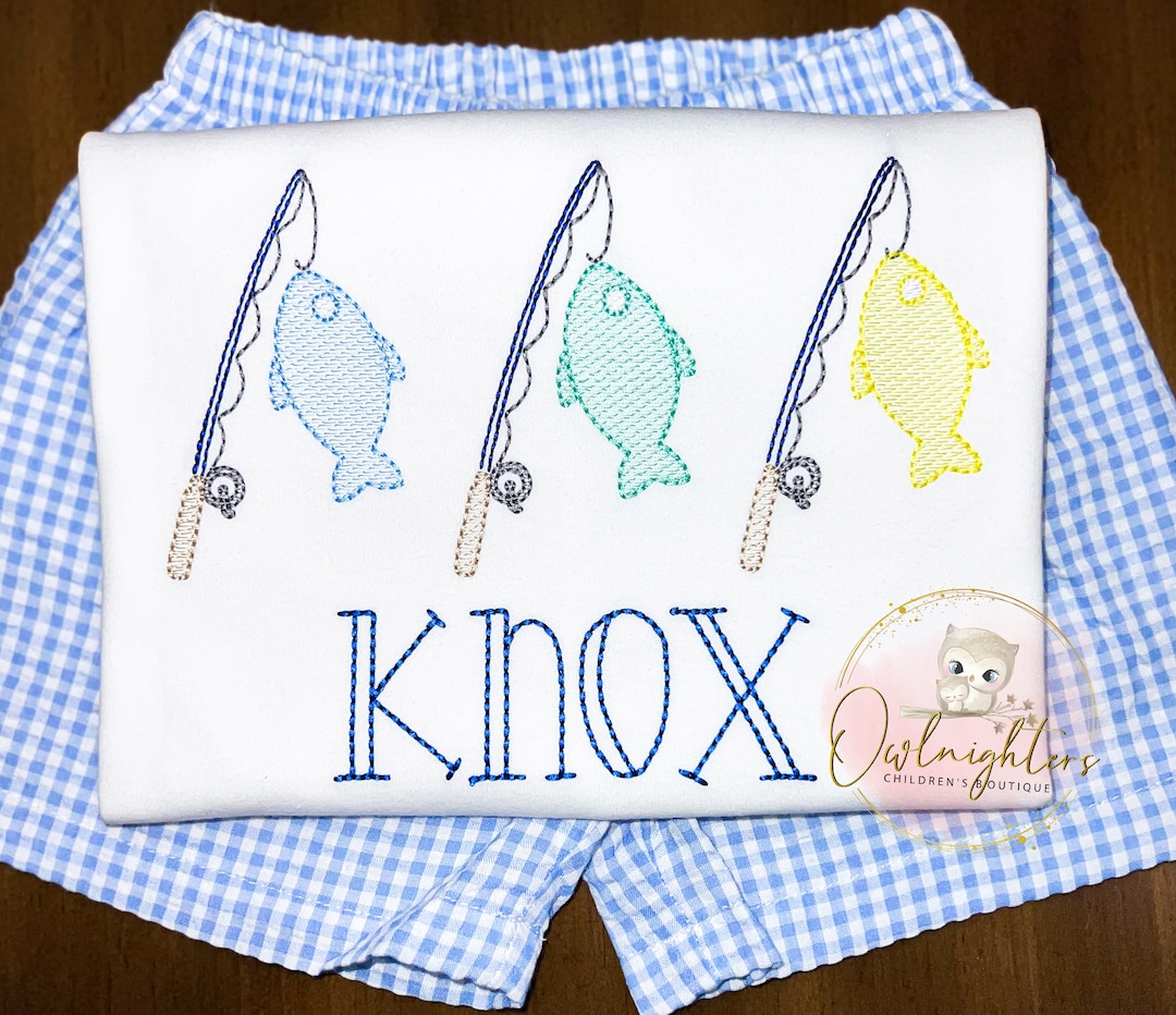 Fishing Pole Trio Fish Sketch/ Boys Fishing Monogrammed Shirt/ Boys ...