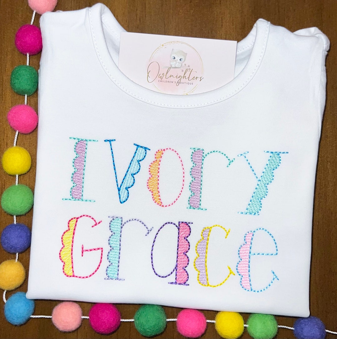 Girls Monogrammed Name Shirt, Girls Embroidered Name Shirt, Girls First ...