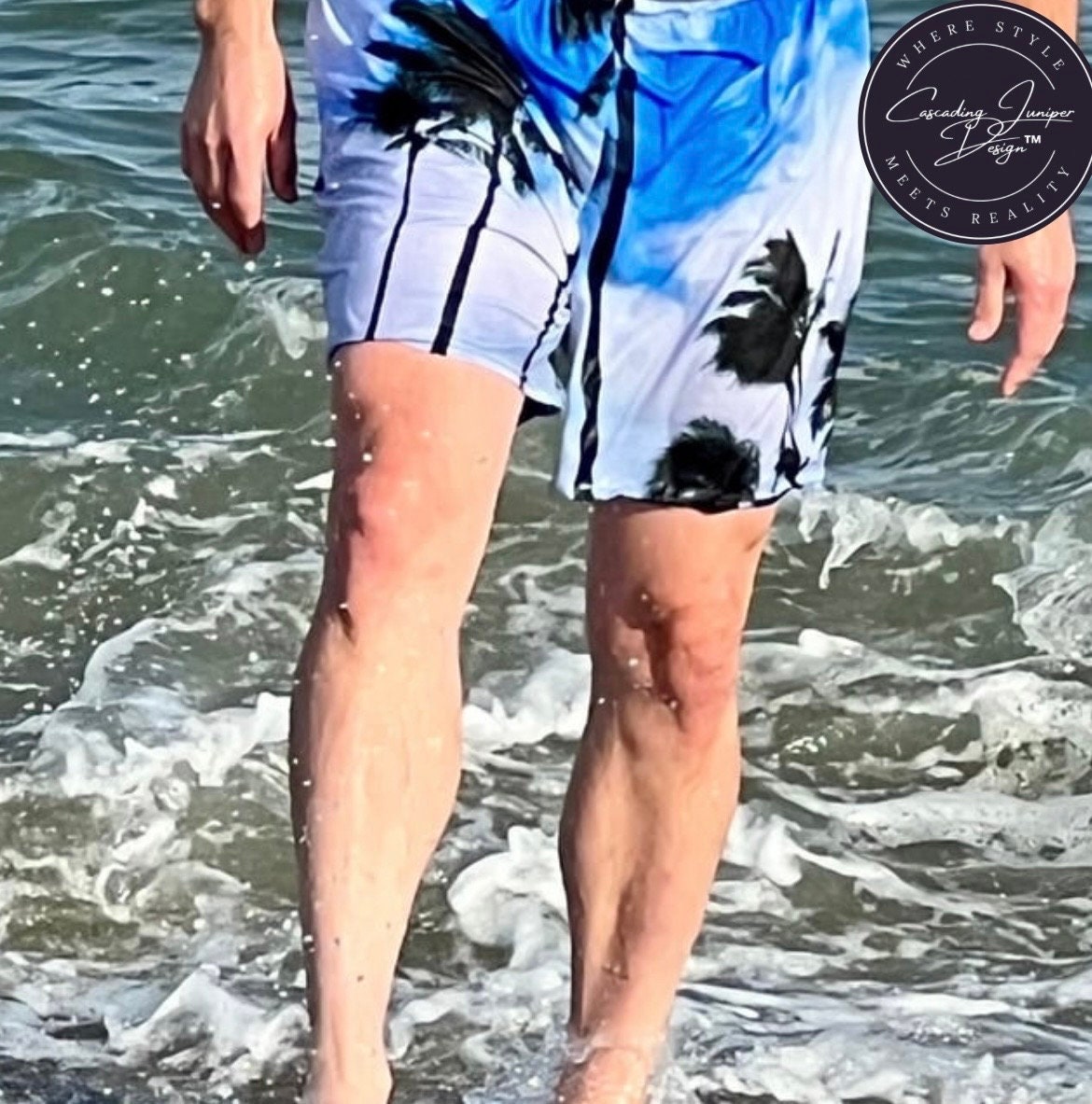 Men's Palm Tree Swim Trunks, Ethically Made, UPF 50+--cascading Juniper ...
