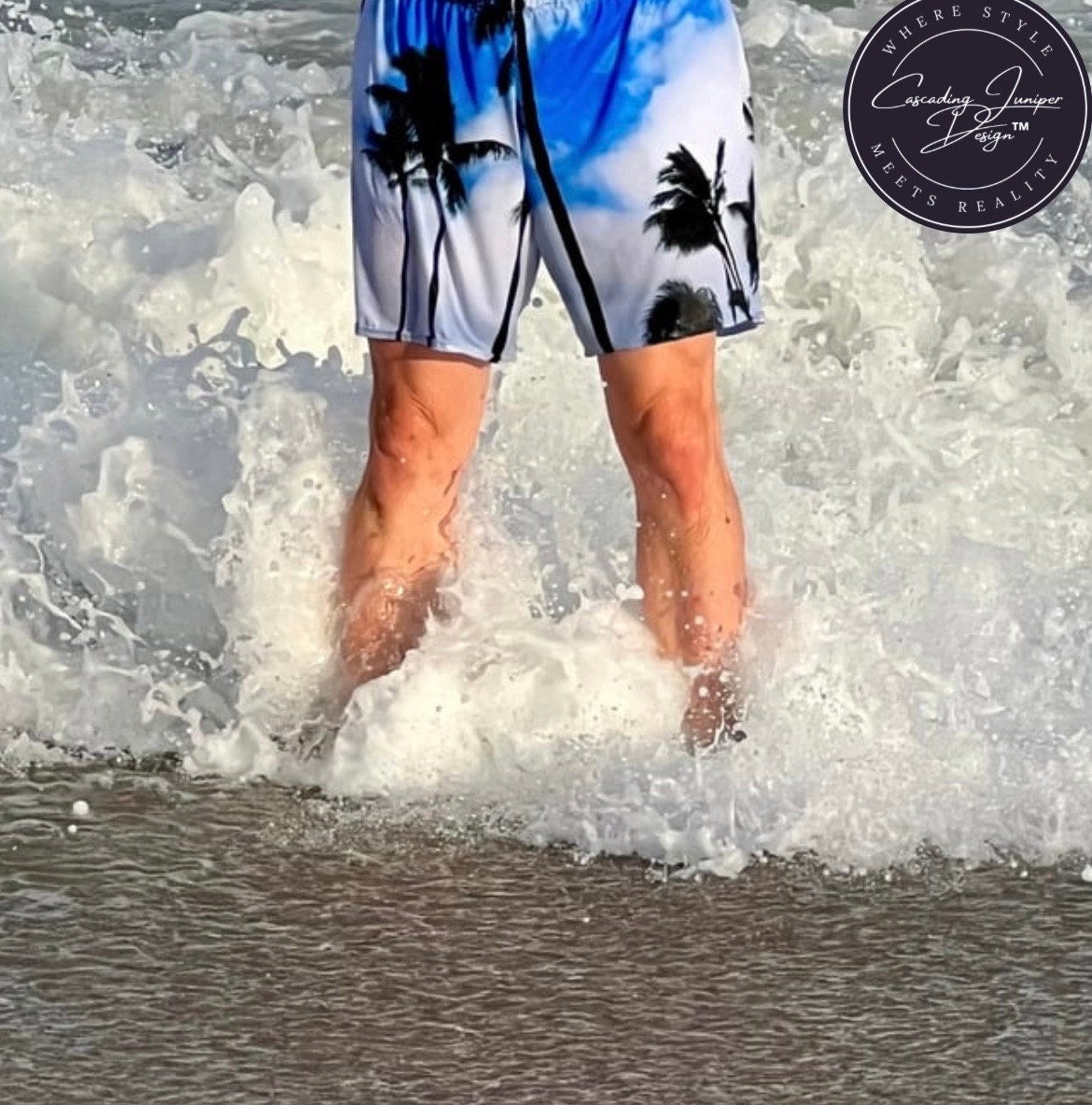 Men's Palm Tree Swim Trunks, Ethically Made, UPF 50+--cascading Juniper ...
