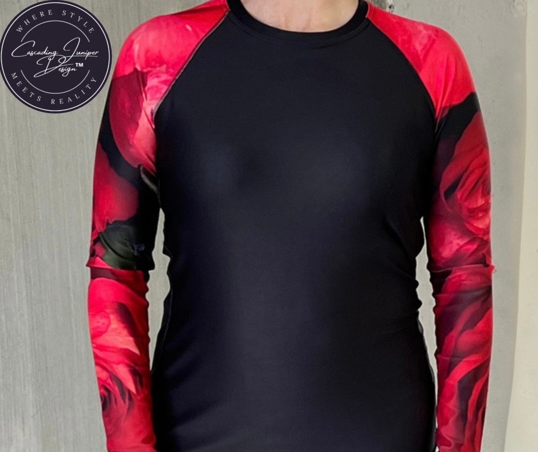 Women's Swim Rose Floral Rash Guard UPF 50+--cascading Juniper Design ...