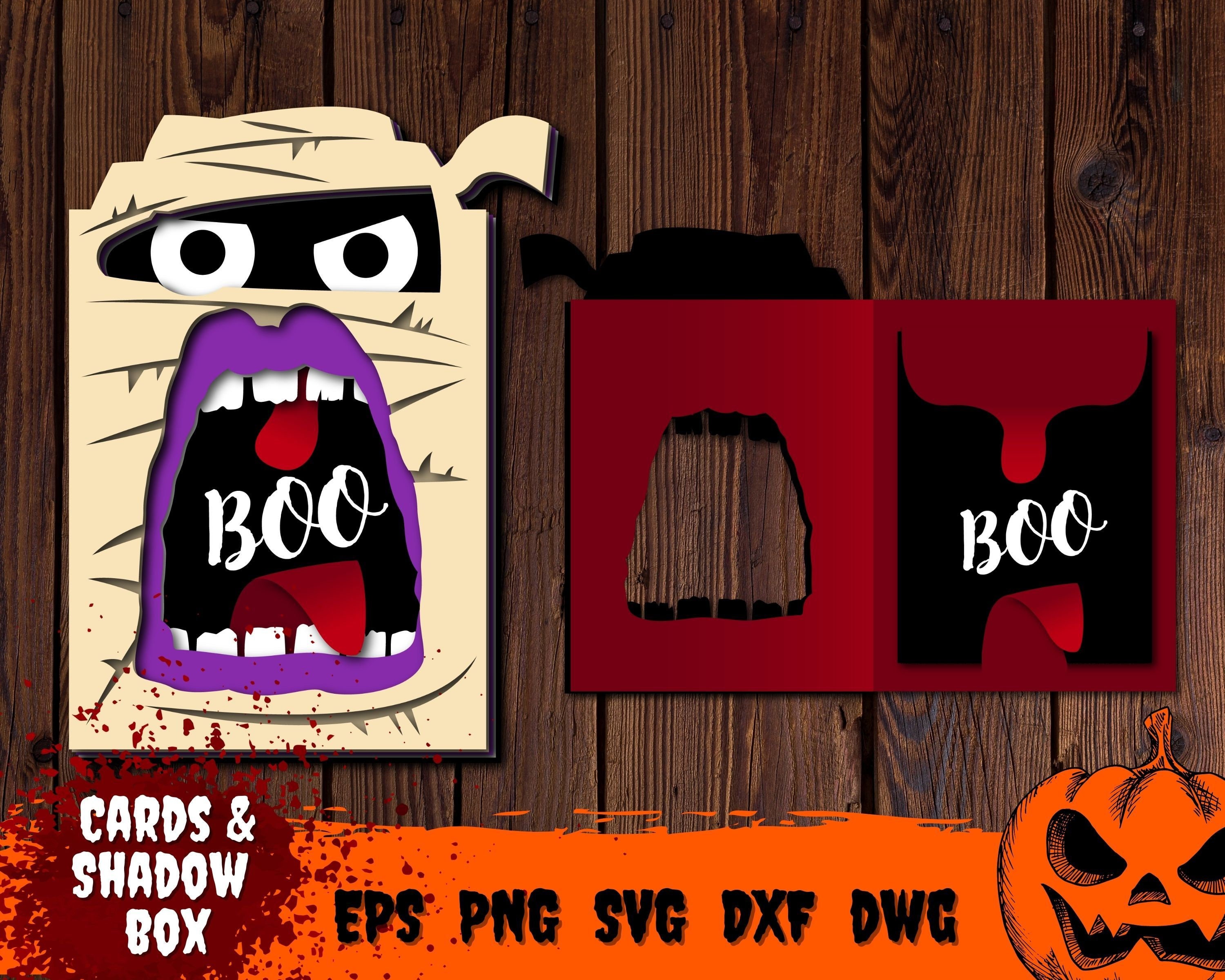 Halloween Card Svg Bundle, Scary Faces Card Template, Digital Download ...