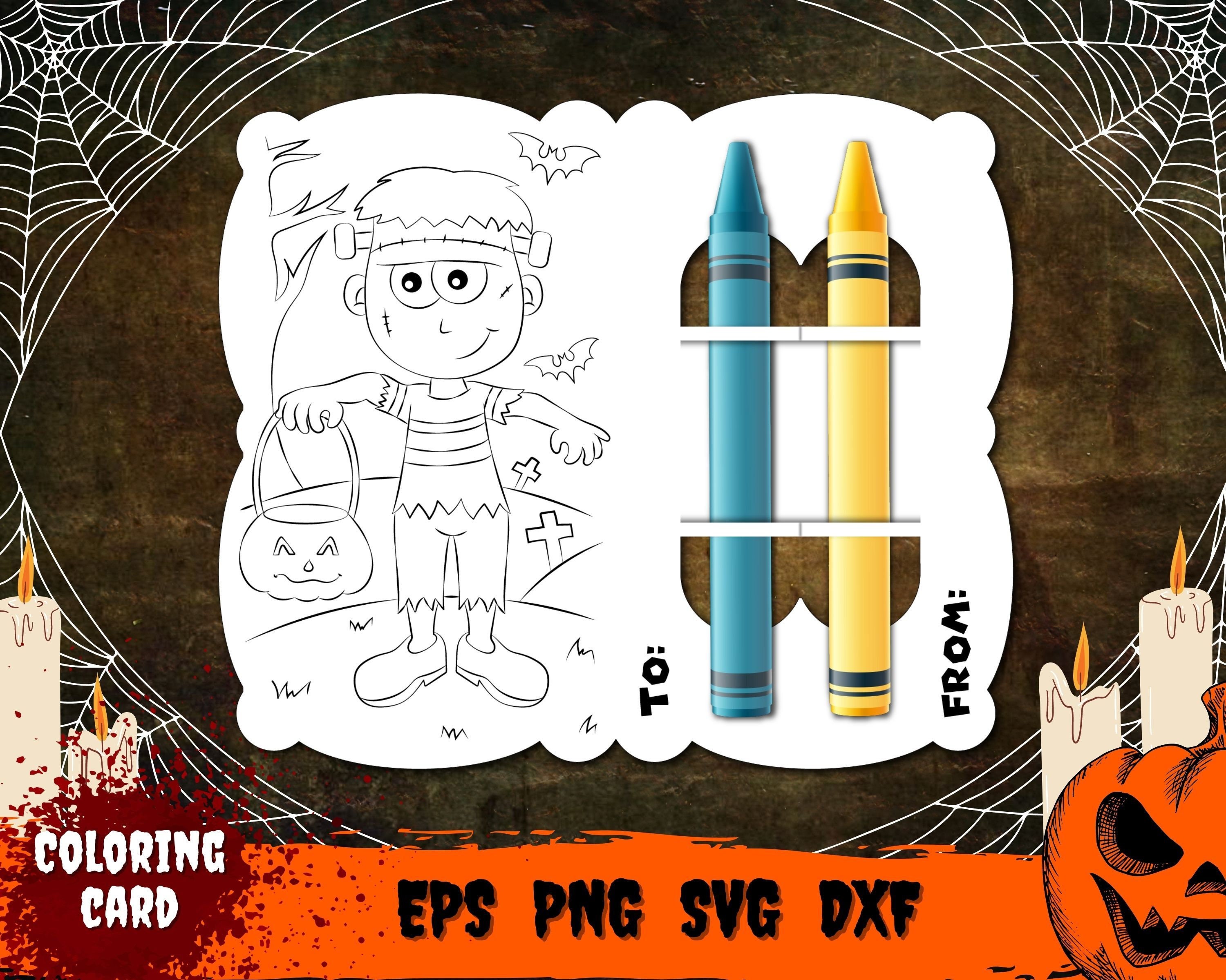 Halloween Coloring Card SVG Bundle, Crayon Holder, Colouring Page ...