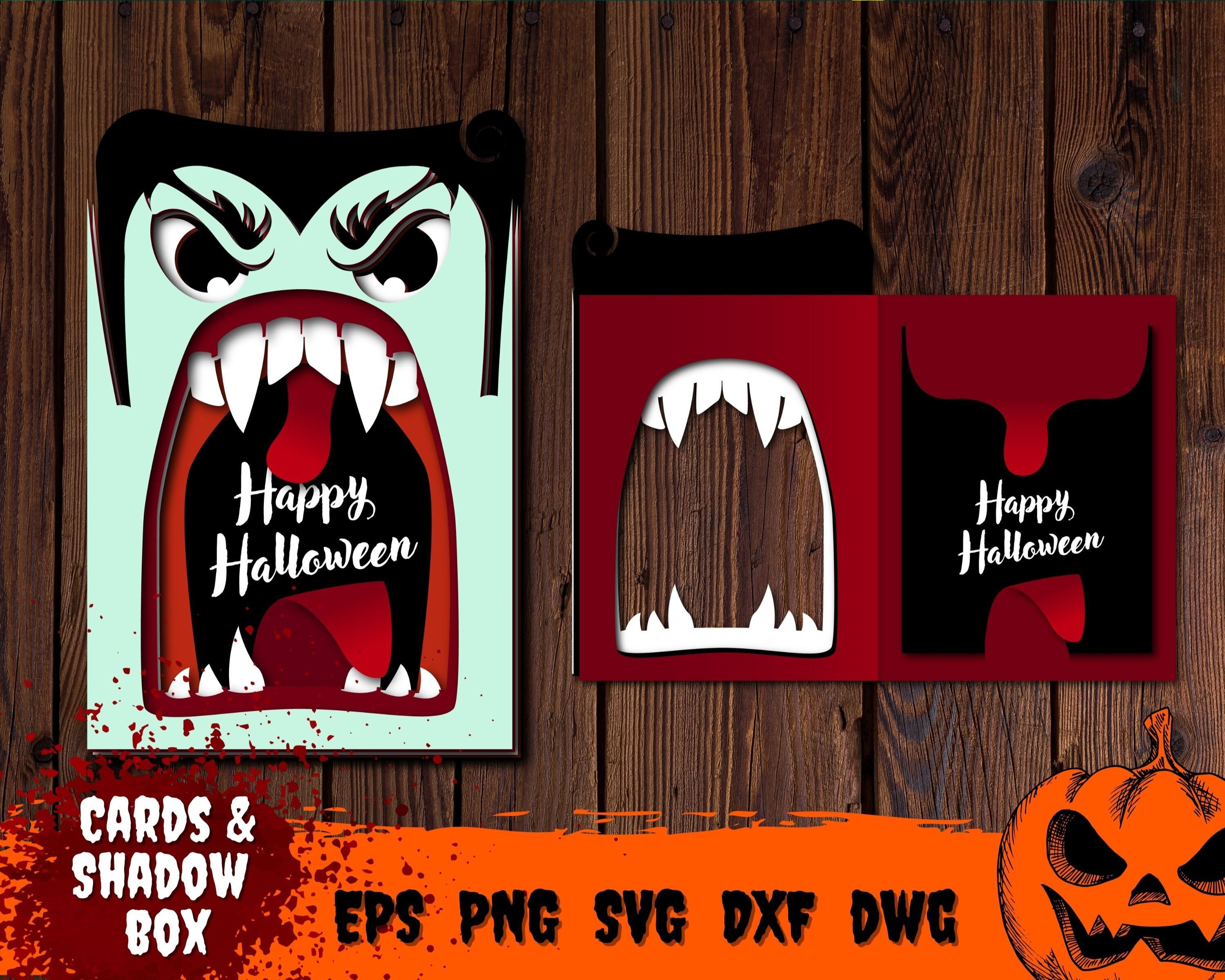 Halloween Card Svg Bundle, Scary Faces Card Template, Digital Download ...