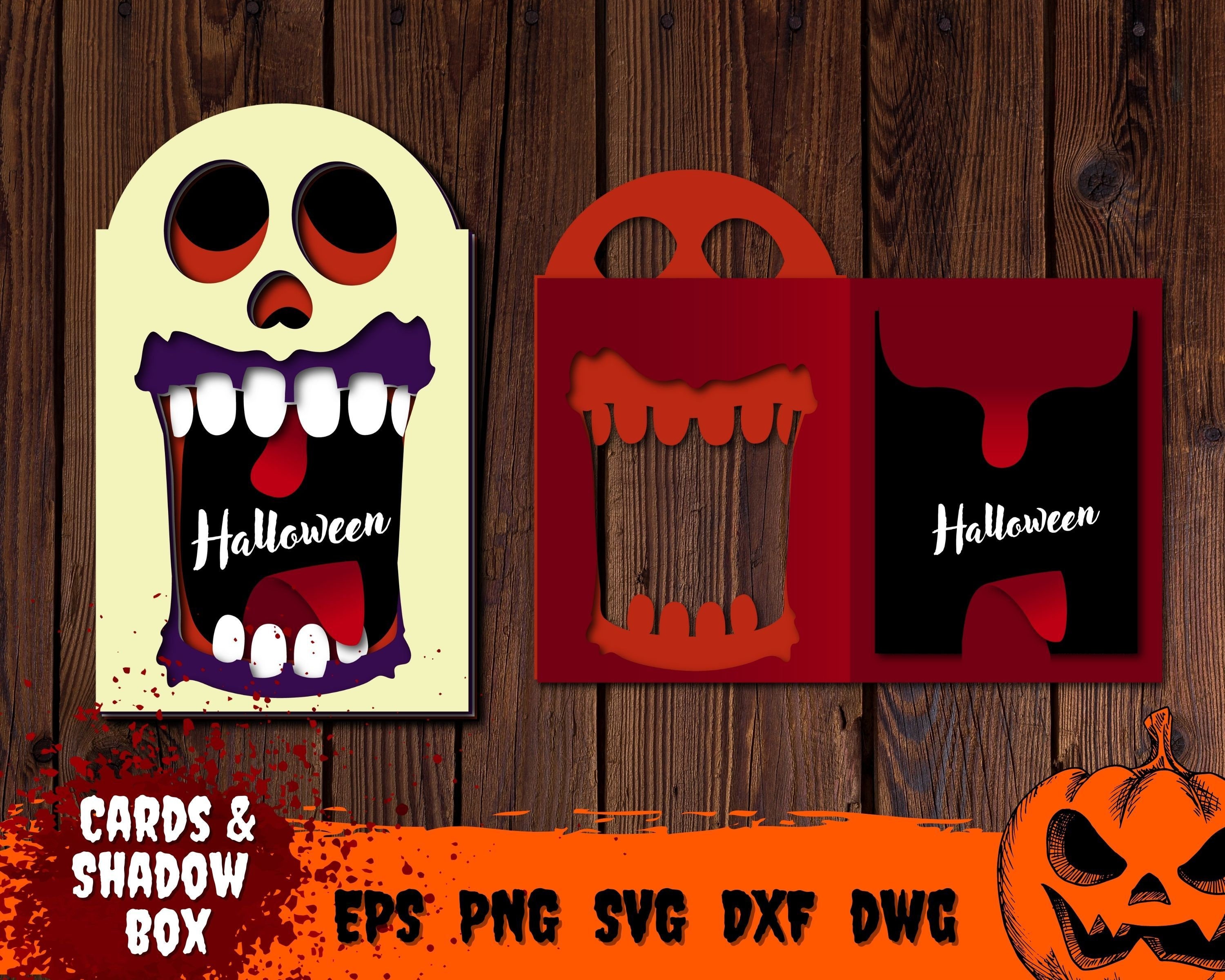 Halloween Card Svg Bundle, Scary Faces Card Template, Digital Download ...
