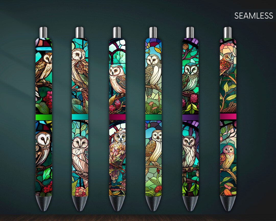 Stained Glass Owl Pen Sublimation, Epoxy Pen Wrap, PNG, Pen Template ...