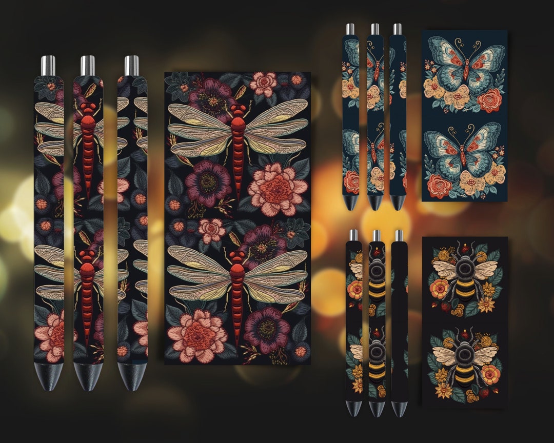 Insects Pen Sublimation, Bee, Dragonfly, Butterfly, Epoxy Pen Wrap, PNG ...