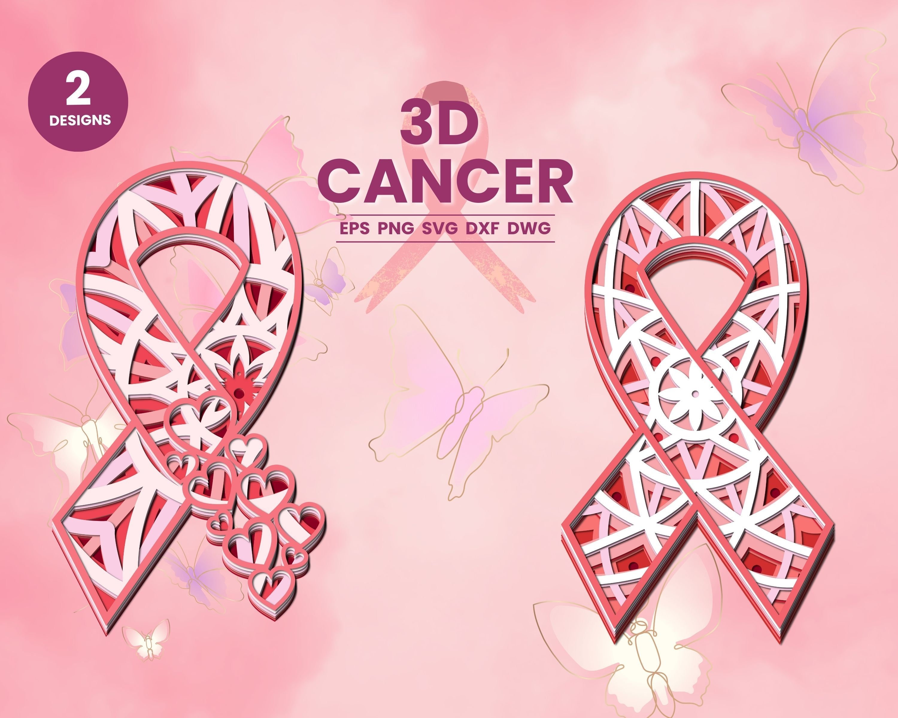 3D Cancer Ribbon SVG, Breast Cancer, Cancer Awareness, Layered Mandala ...