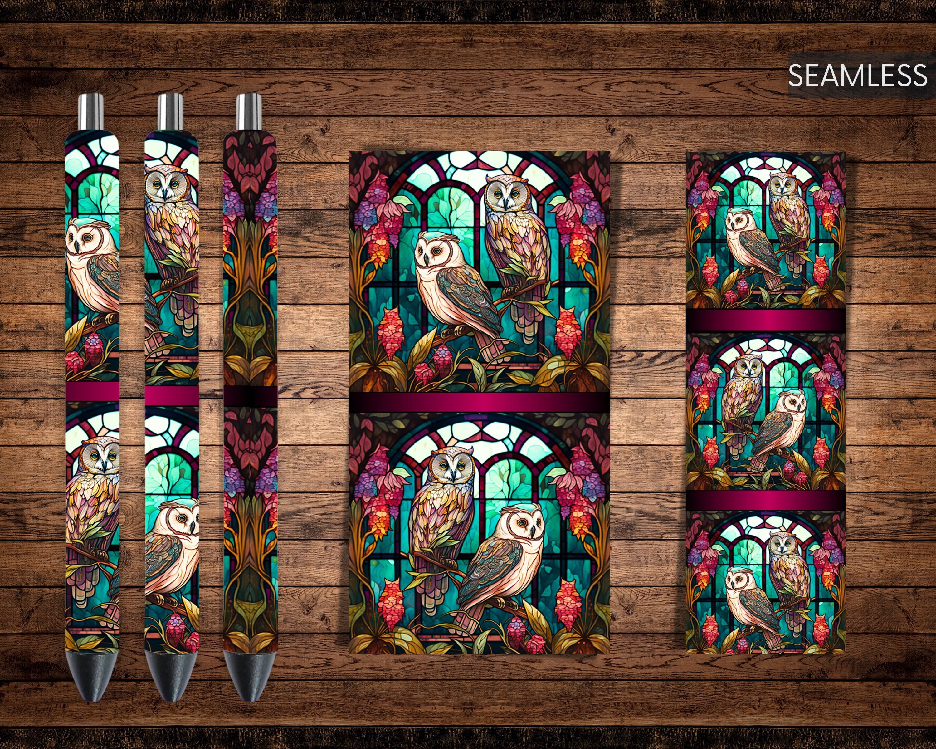 Stained Glass Owl Pen Sublimation, Epoxy Pen Wrap, PNG, Pen Template ...