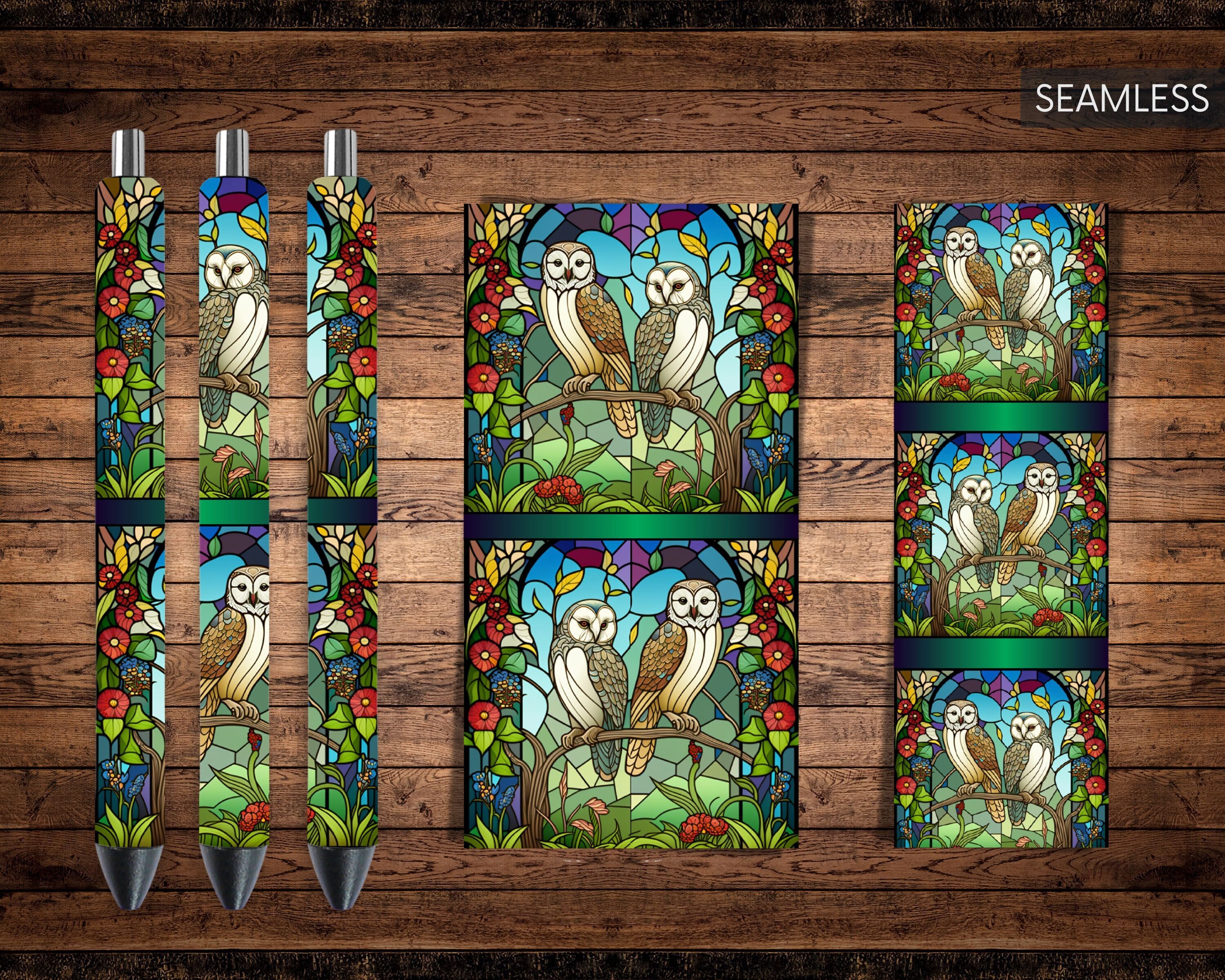 Stained Glass Owl Pen Sublimation, Epoxy Pen Wrap, PNG, Pen Template ...