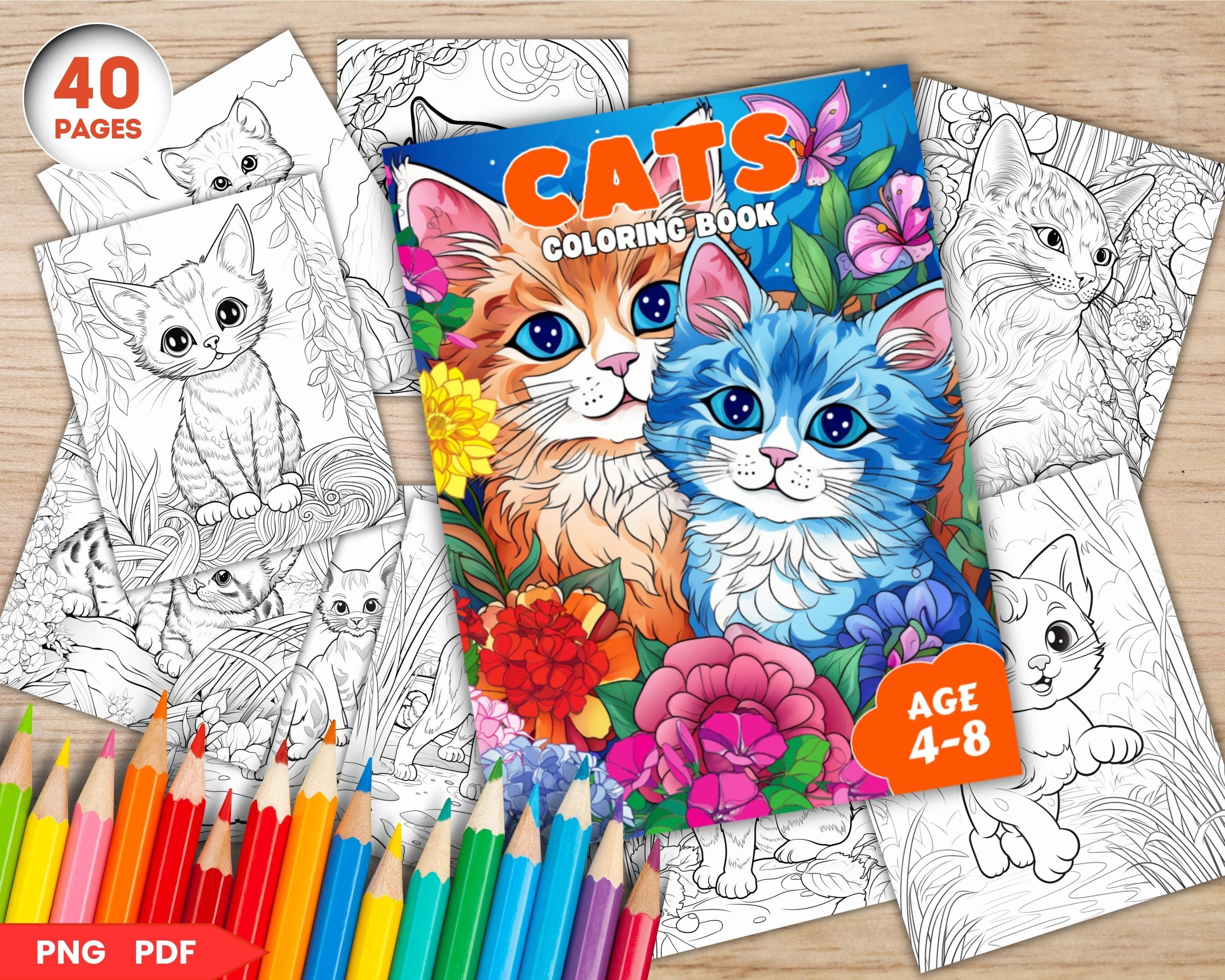 Cats Coloring Pages Kittens Coloring Book Coloring Books for - Etsy
