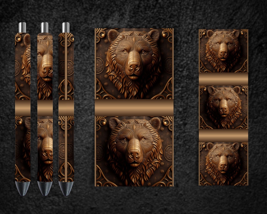Tooled Leather Bear Pen Sublimation, Epoxy Pen Wrap, PNG, Pen Template ...